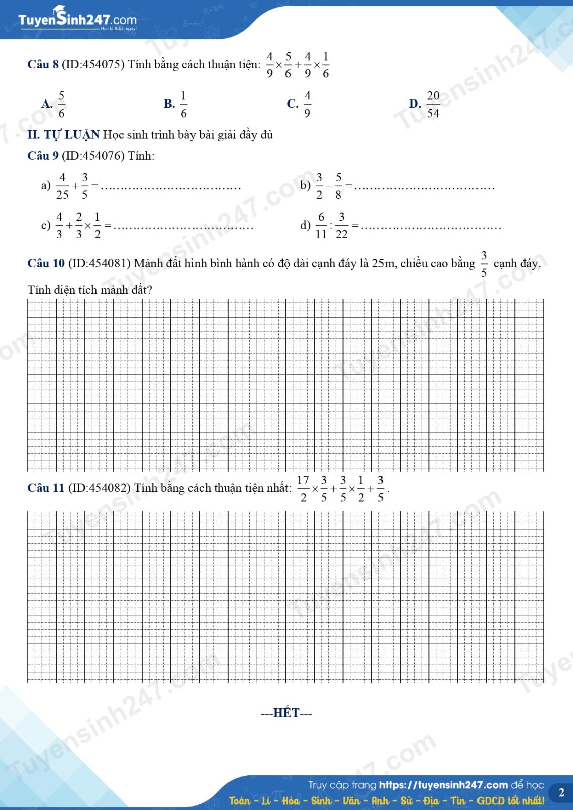 Bộ đề thi toán lớp 4 giữa học kì 2 có đáp án và file pdf