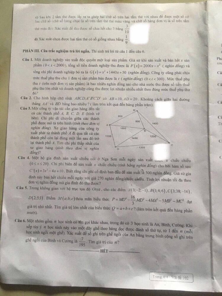 Đề thi KSCL lớp 12 môn toán Thanh Hoá 2025 lần 1 có đáp án