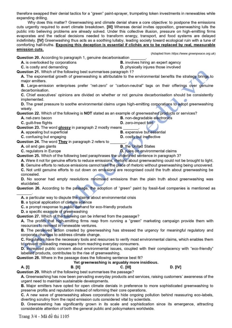 Đề thi tiếng Anh THPT quốc gia 2025 có đáp án và file PDF