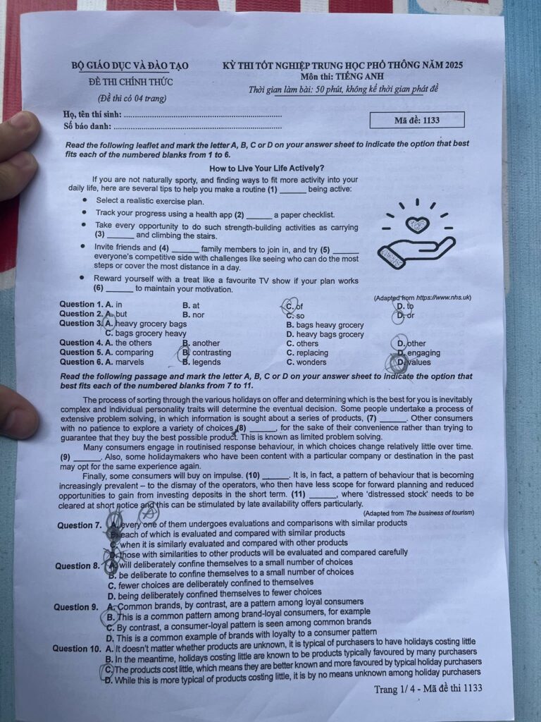 Đề thi tiếng Anh THPT quốc gia 2025 có đáp án và file PDF