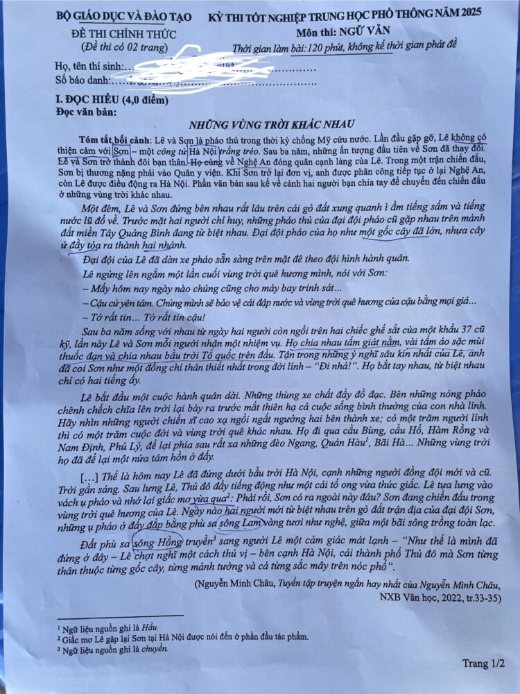Đề thi Ngữ Văn THPT Quốc Gia 2025 có đáp án